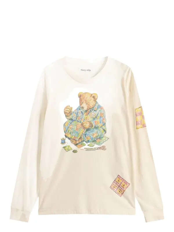 STORY MFG. Grateful Long Sleeve T-shirt - Ecru Patchwork Bear