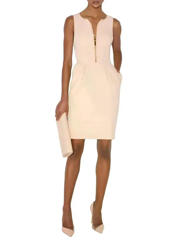 Elisabetta Franchi Technical Fabric Midi Dress With Zip Detail - Pink