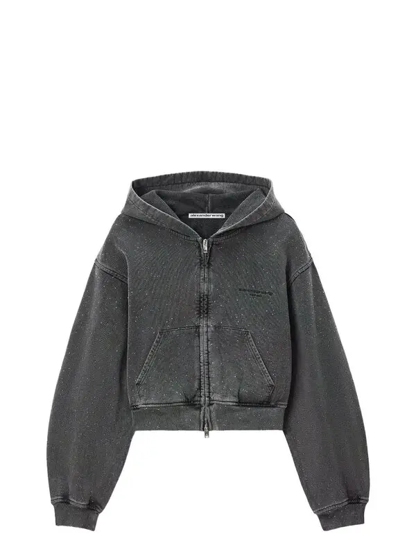 Alexander Wang Hotfix Embellished Zip-up Hoodie - Grey