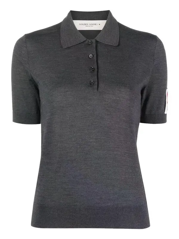 GOLDEN GOOSE Logo-patch Knit Polo - Grey