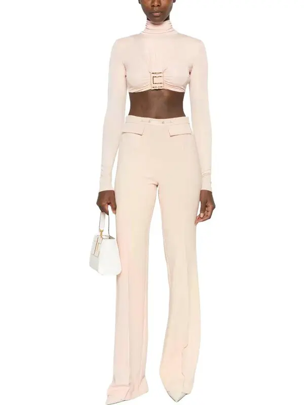 Elisabetta Franchi Logo Plaque Flared Trousers - Pink