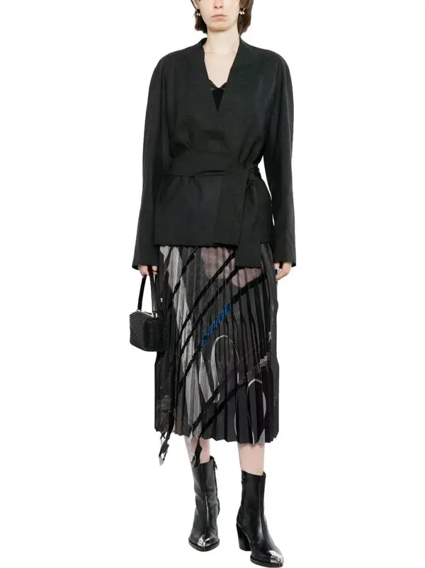 JNBY Abstract Print Pleated Midi Skirt - Black