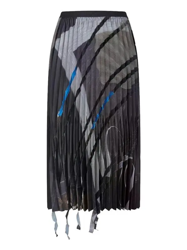 JNBY Abstract Print Pleated Midi Skirt - Black