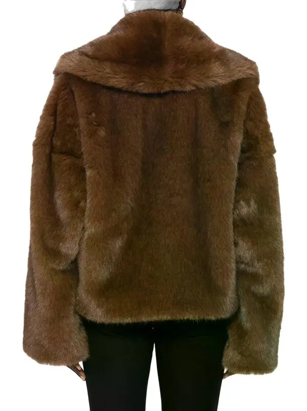 B&B COUTURE Shawl Collar Faux Fur Coat - Brown