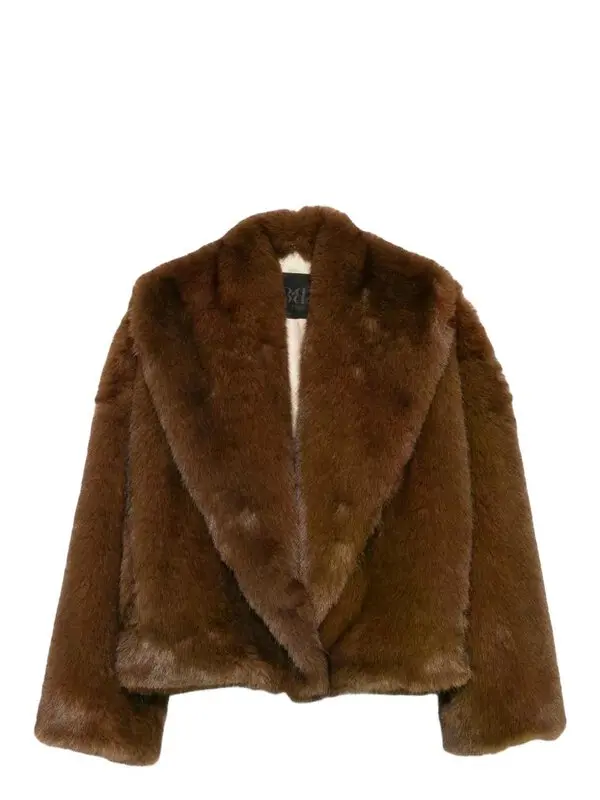 B&B COUTURE Shawl Collar Faux Fur Coat - Brown