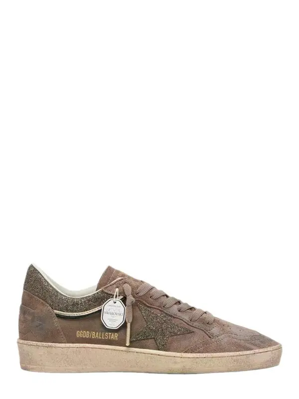 GOLDEN GOOSE Ballstar Suede Sneakers With Crystal Embellishments - Brown