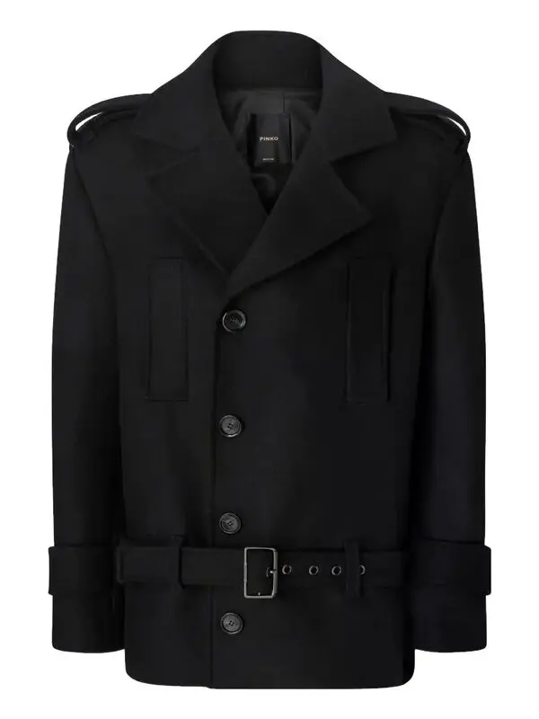 Pinko Belted Epaulette Coat - Black