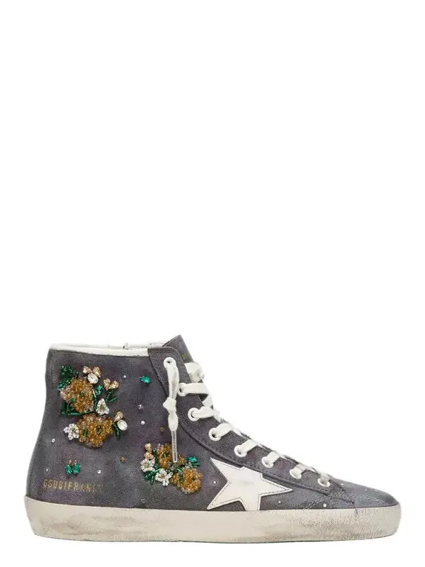 GOLDEN GOOSE Francy Suede High-top Trainers With Crystal Embellishments - Grey