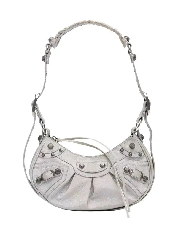 Balenciaga Le Cagole Xs Sparkling Fabric Motocross Crossbody Bag - Silver
