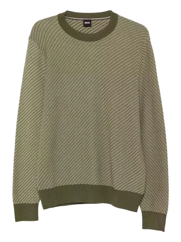 BOSS Textured Knit Wool Sweater - Green