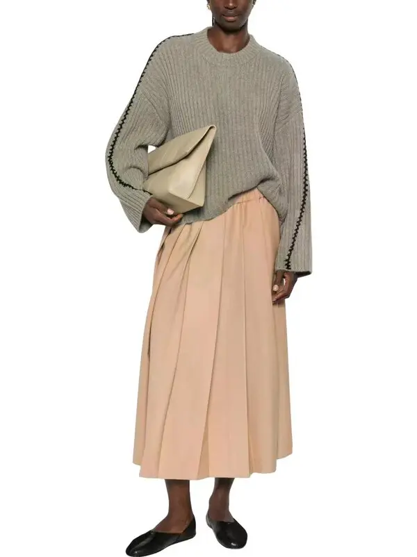 KUJTEN Ribbed Knit Sweater With Whipstitch Trim - Green