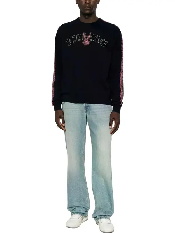 Iceberg Logo-embroidered Side-stripe Wool Sweater - Blue