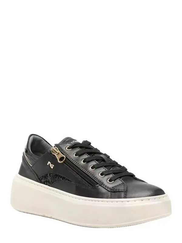 NEROGIARDINI Leather Glitter Panelled Sneakers - Black