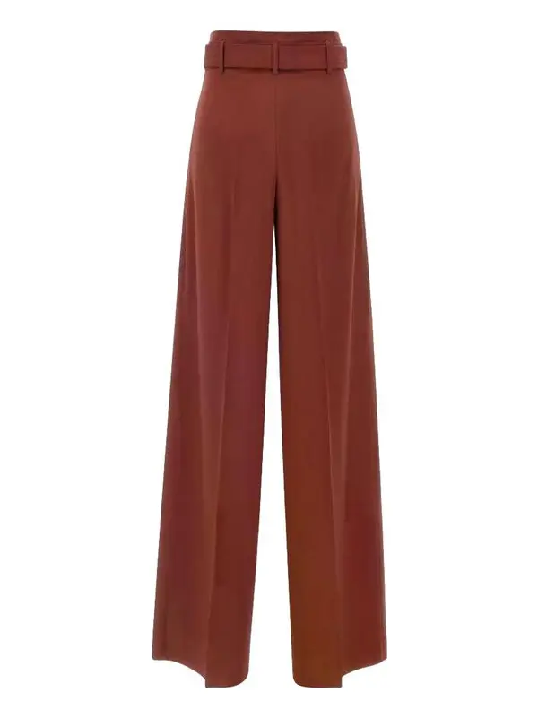 Max Mara Belted Wool Canvas Pleated Trousers - Red