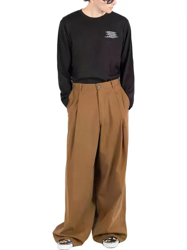SOCIETE ANONYME Pleated Wide-leg Cotton Trousers - Brown