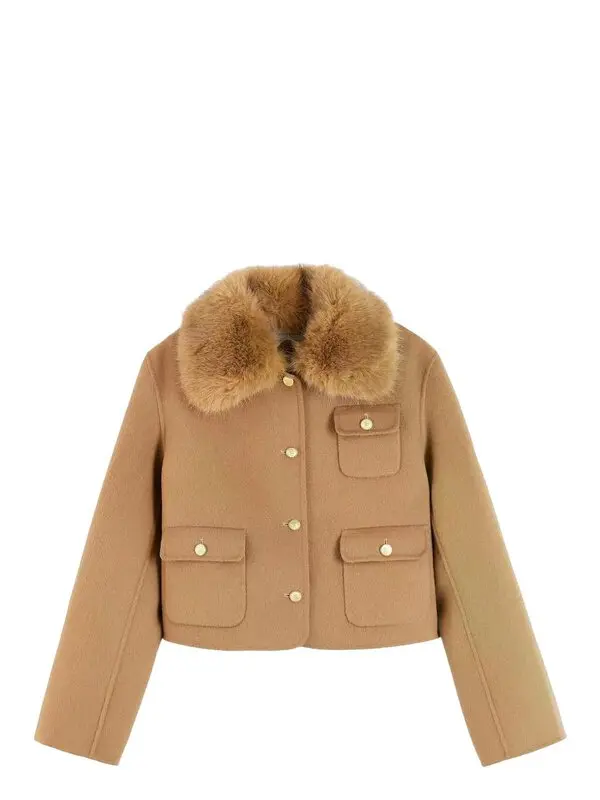 Tommy Hilfiger Cropped Jacket With Faux-fur Collar - Neutrals