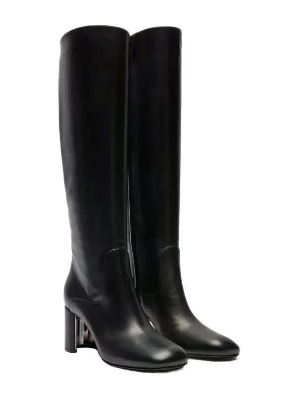Casadei Knee-high Boots With Metallic Heel Detail - Black