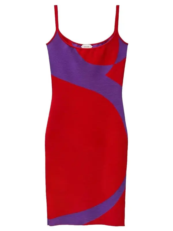Versace Stretch Wool Knit Mini Dress - Red