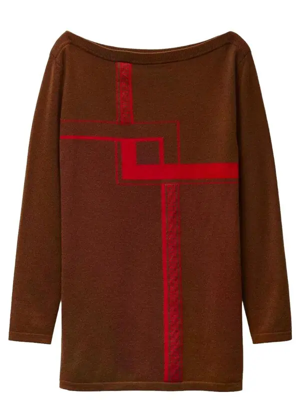 Versace Cashmere Knit Mini Dress With Geometric Greca Motif - Brown