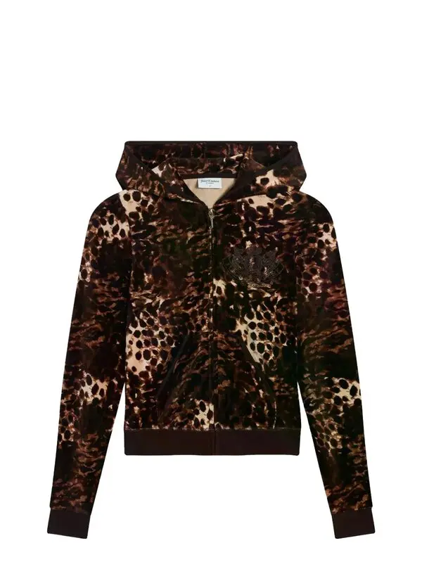 Juicy Couture Leopard Print Puff-sleeve Zip-up Hoodie - Brown