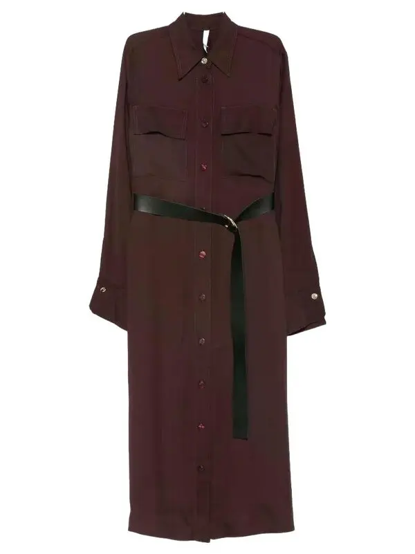 Imperial Belted Button-front Midi Shirt Dress - Red