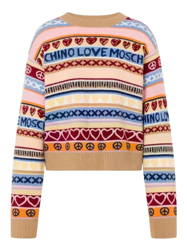 Moschino Striped Wool Pullover With Intarsia - Neutrals