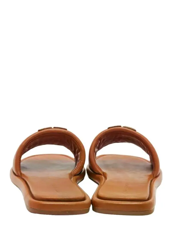Tory Burch Double T Leather Slides - Brown