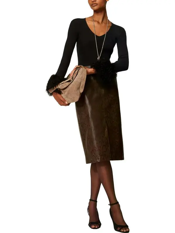 TWINSET Rib Knit Jumper With Faux Fur Cuffs - Black