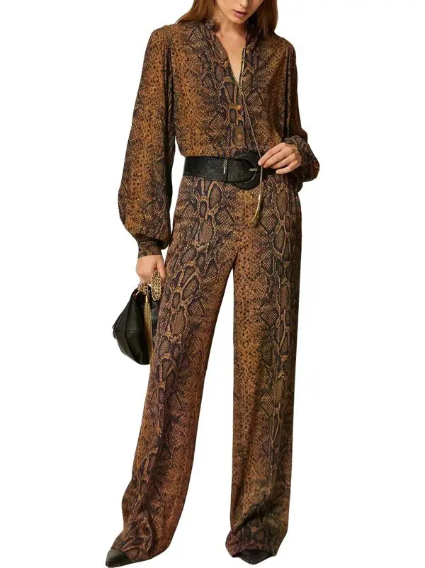 TWINSET Python-print Wide-leg Trousers - Brown