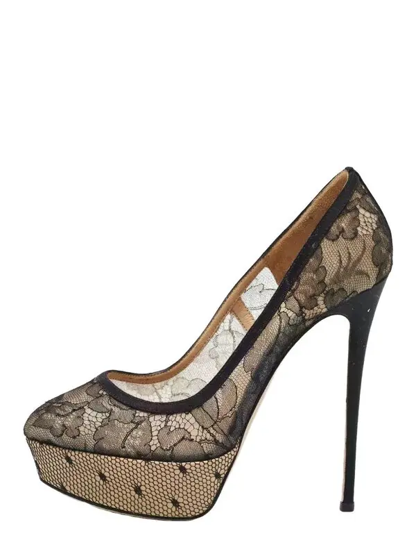 Valentino Garavani Lace Floral Platform Stiletto Pumps - Black