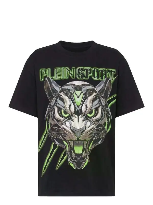PLEIN SPORT Tiger-print Logo-print T-shirt - Black