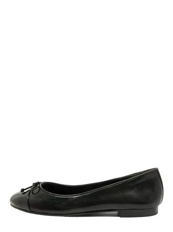 Tory Burch Leather Cap-toe Ballet Flats With Bow Detail - Black