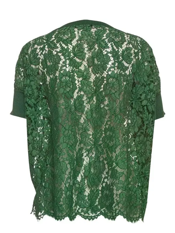 Valentino Garavani Floral Lace Boat Neck Top - Green