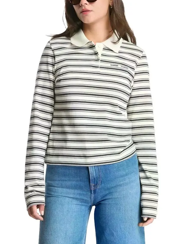 SAMSOE SAMSOE Striped Long-sleeve Polo Shirt - White