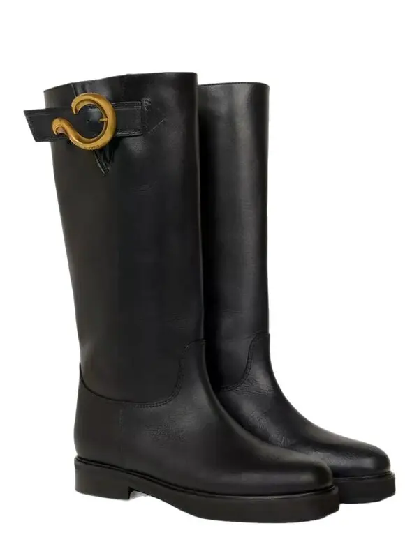 Etro Leather Boots With Paisley-buckle - Black