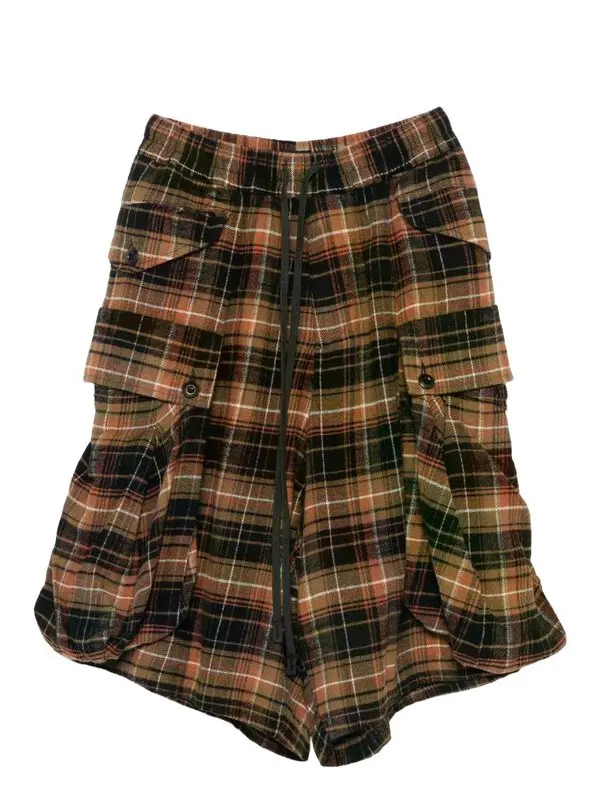 R13 Oversized Cargo Shorts With Plaid Pattern - Brown