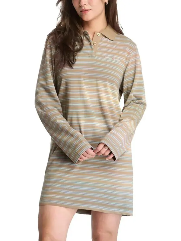 SAMSOE SAMSOE Striped Long Sleeve Mini Dress - Neutrals