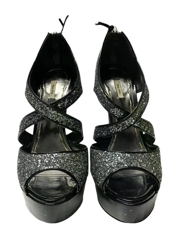 Miu Miu Glitter Platform Sandals - Grey