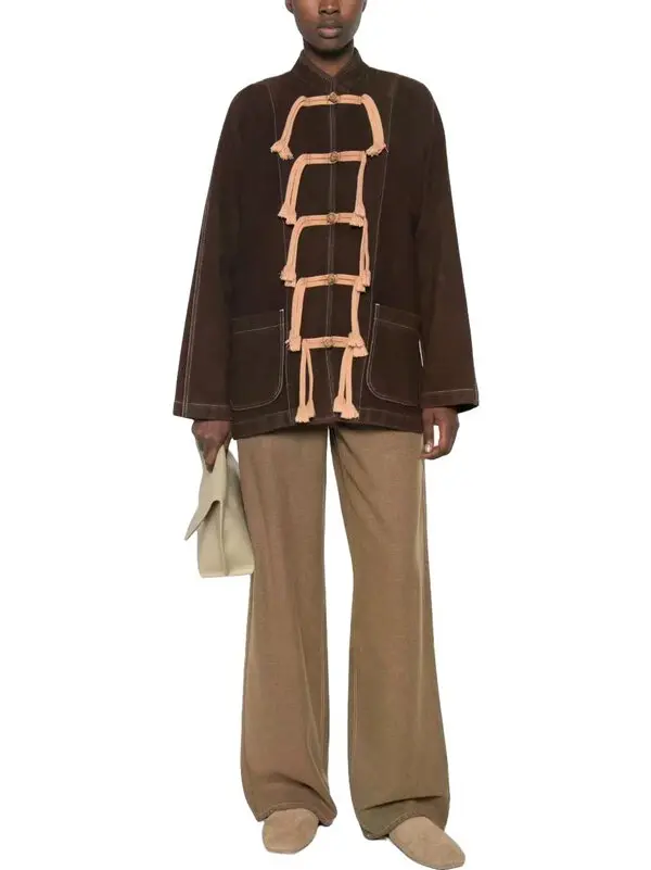 UMA WANG Rope-trim Contrast-stitched Coat - Brown