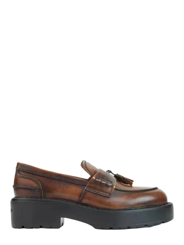 Miu Miu Leather Tassel Loafers With Gold-tone Logo - Brown