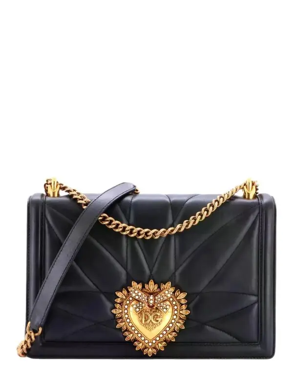 Dolce & Gabbana Devotion Full Flap Quilted Leather Large Shoulder Bag - Black