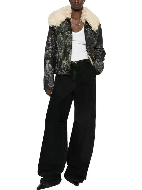 Etro Floral Print Shearling Collar Denim Jacket - Blue