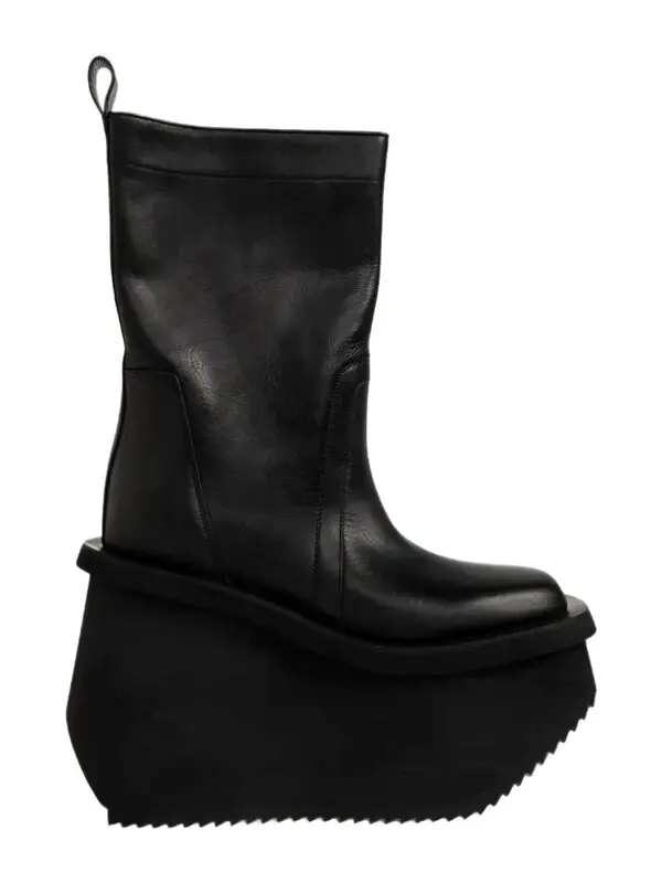 Rick Owens Leather Platform Ankle Boots - Black