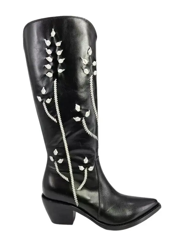 MADISON MAISON Tall Floral-embroidered Leather Boots - Black