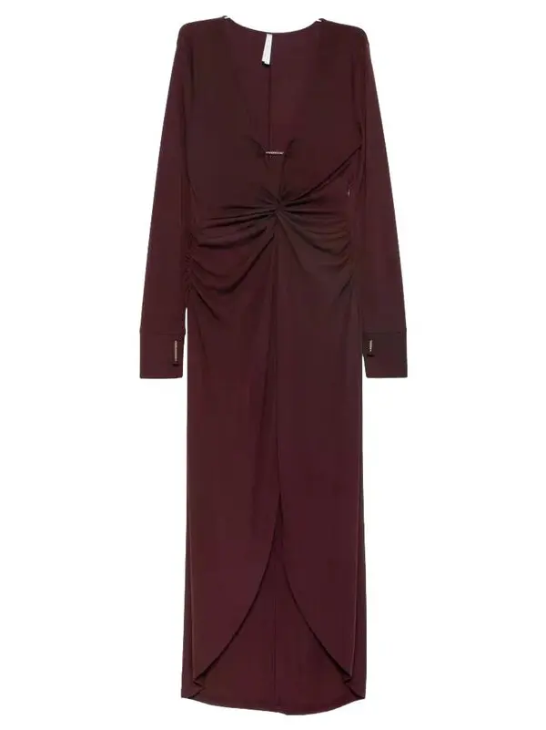 Imperial Bordeaux Twist Detail V-neck Long Sleeve Maxi Dress - Brown