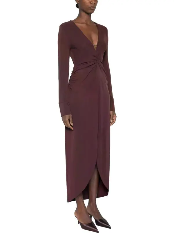 Imperial Bordeaux Twist Detail V-neck Long Sleeve Maxi Dress - Brown