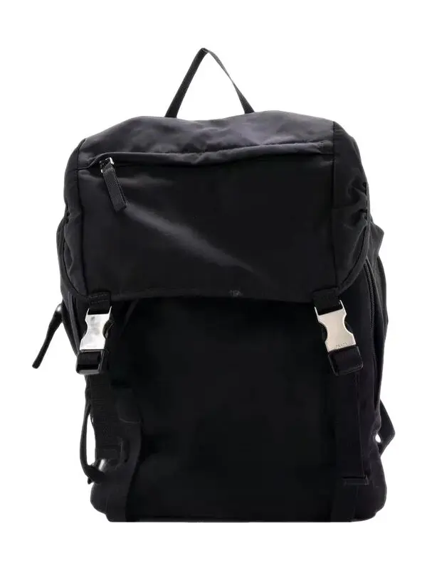 Prada Double Buckle T Tecido Medium Backpack - Black