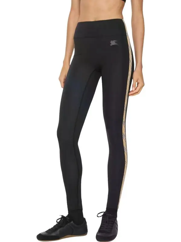 Burberry Check Trim Stretch Nylon Leggings - Black