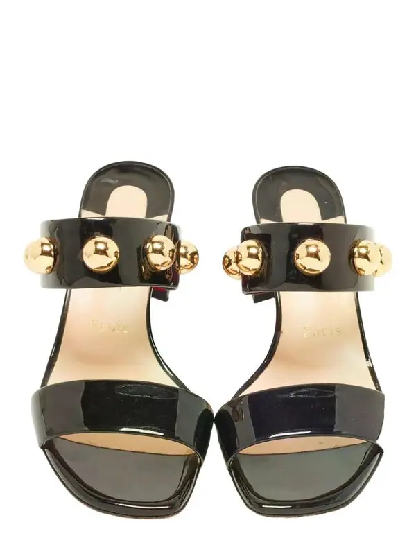 CHRISTIAN LOUBOUTIN Patent Leather Studded Block Heel Sandals - Black