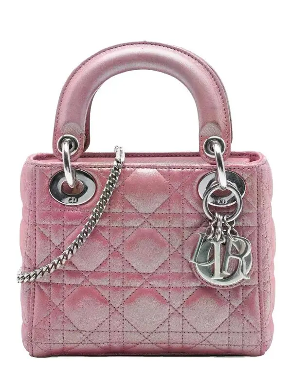 Dior 2016 Mini Iridescent Lambskin Cannage Lady Satchel - Pink